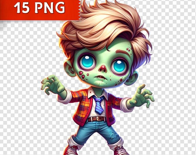 16 Cute Zombie Boy Clipart Bundle, Halloween Child Illustration ...