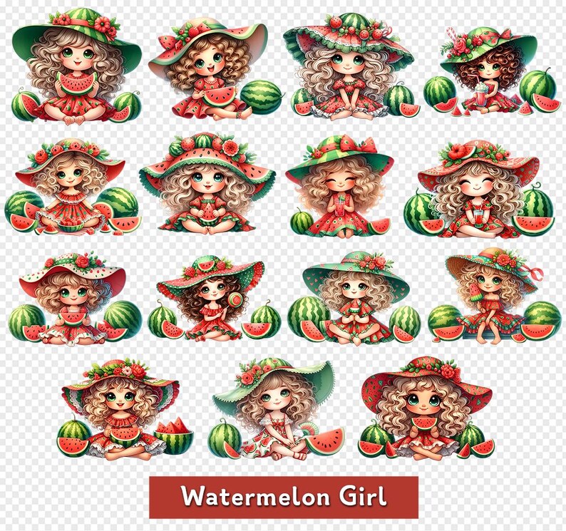 Pacote de Clipart Menina Melancia, Meninas de Verão 15 PNG, Clipart ...