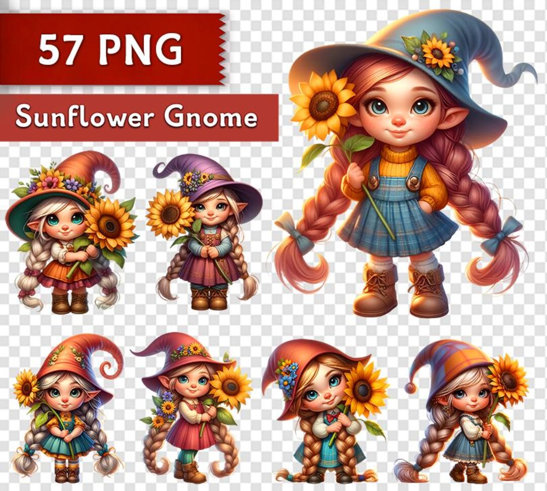 Sunflower Gnome Clipart Bundle: Autumn PNG Images (digital Download) - Etsy