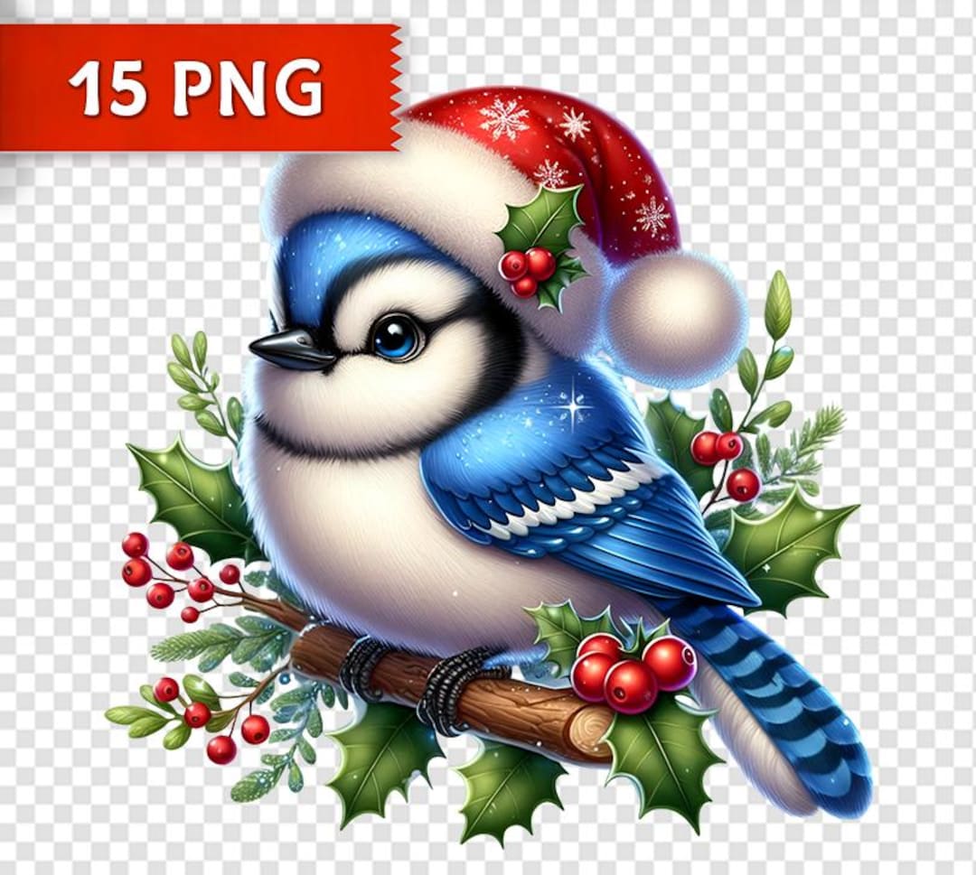 Christmas Blue Jay Clipart Bundle: Winter Birds With Santa Hat (digital ...