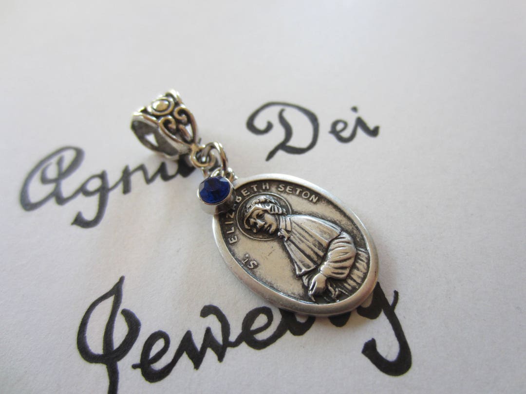 St Elizabeth Ann Seton Medal & Blue Glass Charm Pendant, Patron ...