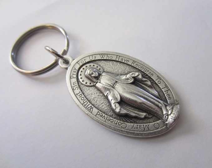 Miraculous Medal Keychain, Extra Large Size, Stainless Steel / Made in ...