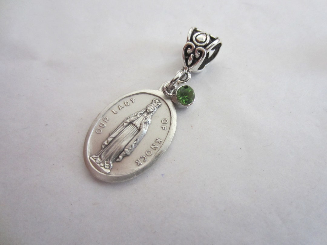 Our Lady of Knock Medal & Lt Green Charm Pendant, Our Lady Ireland ...