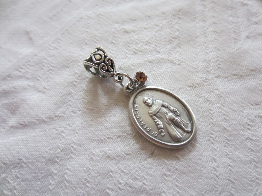 St Peregrine / Guardian Angel Medal & Topaz Glass Charm Pendant, Patron ...