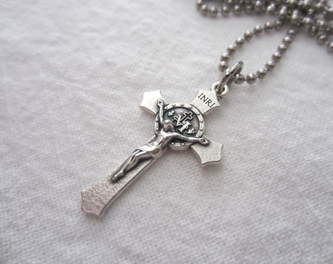 Miraculous Medal Crucifix & Necklace Set, Catholic Devotional Baptism ...