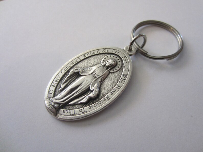 Miraculous Medal Keychain Extra Large Size Stainless | Etsy