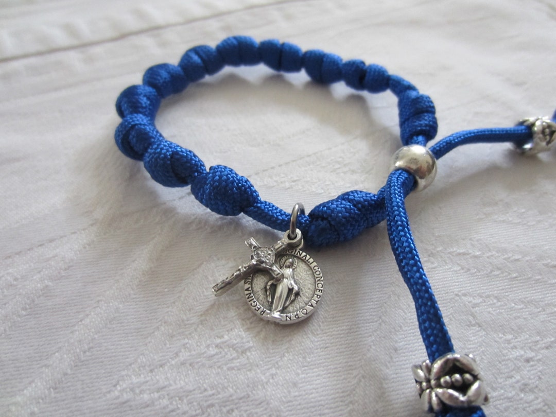 Blue Paracord Rosary, Italian Miraculous Medal / Crucifix, Catholic ...