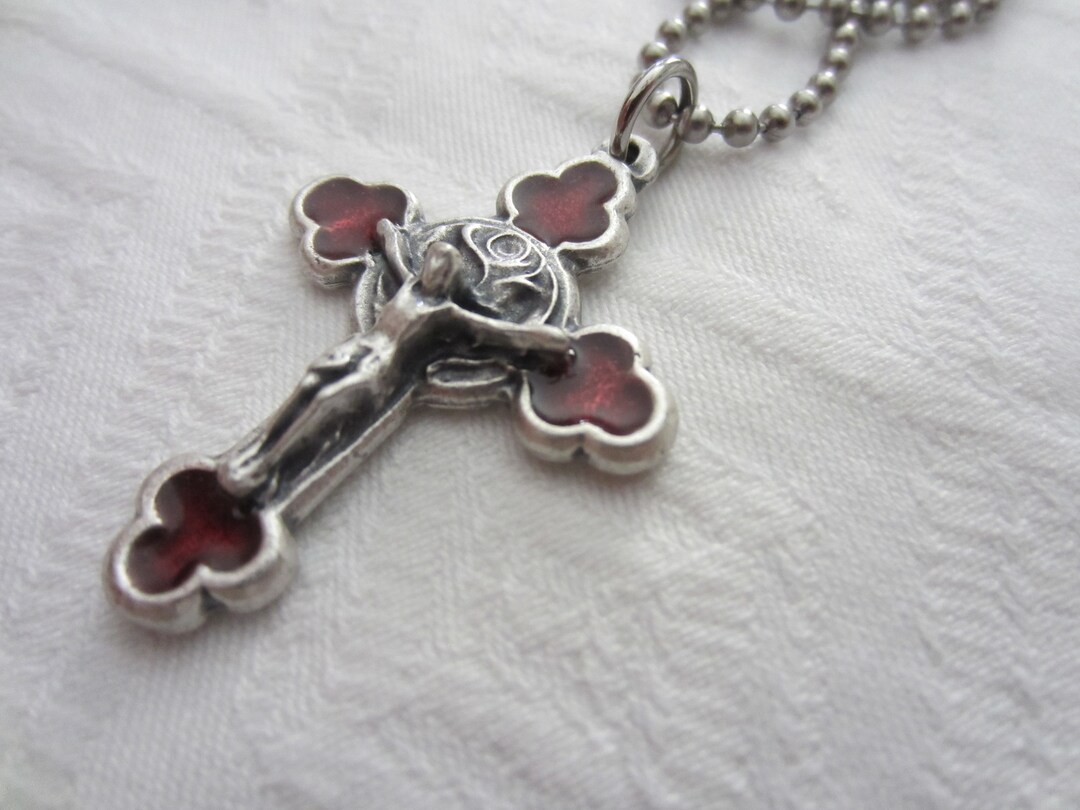 Apostle Cross Red Enamel Crucifix & Necklace Set, Bynzantine Crucifix ...