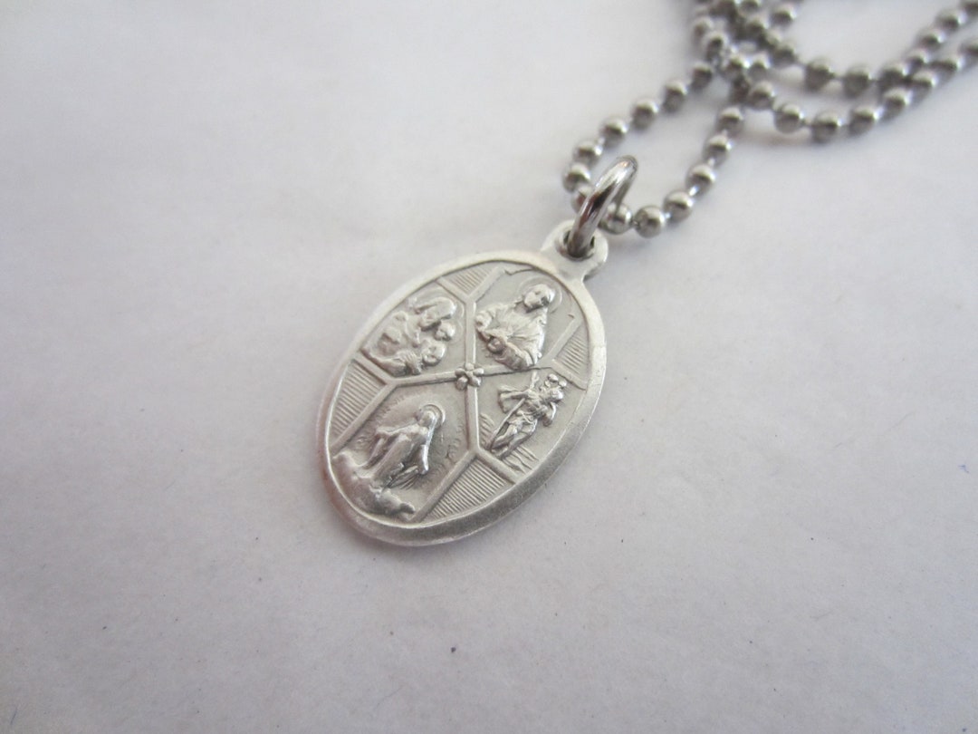 Four Way Cross Medal & Necklace Set, Catholic Devotional First ...