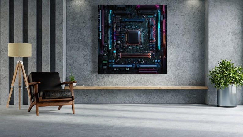 Futuristic Motherboard Canvas Print, Cyberpunk Neon Decor, Gift for ...
