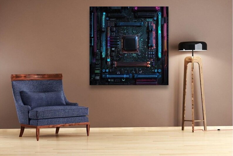 Futuristic Motherboard Canvas Print, Cyberpunk Neon Decor, Gift for ...
