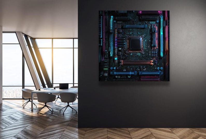Futuristic Motherboard Canvas Print, Cyberpunk Neon Decor, Gift for ...