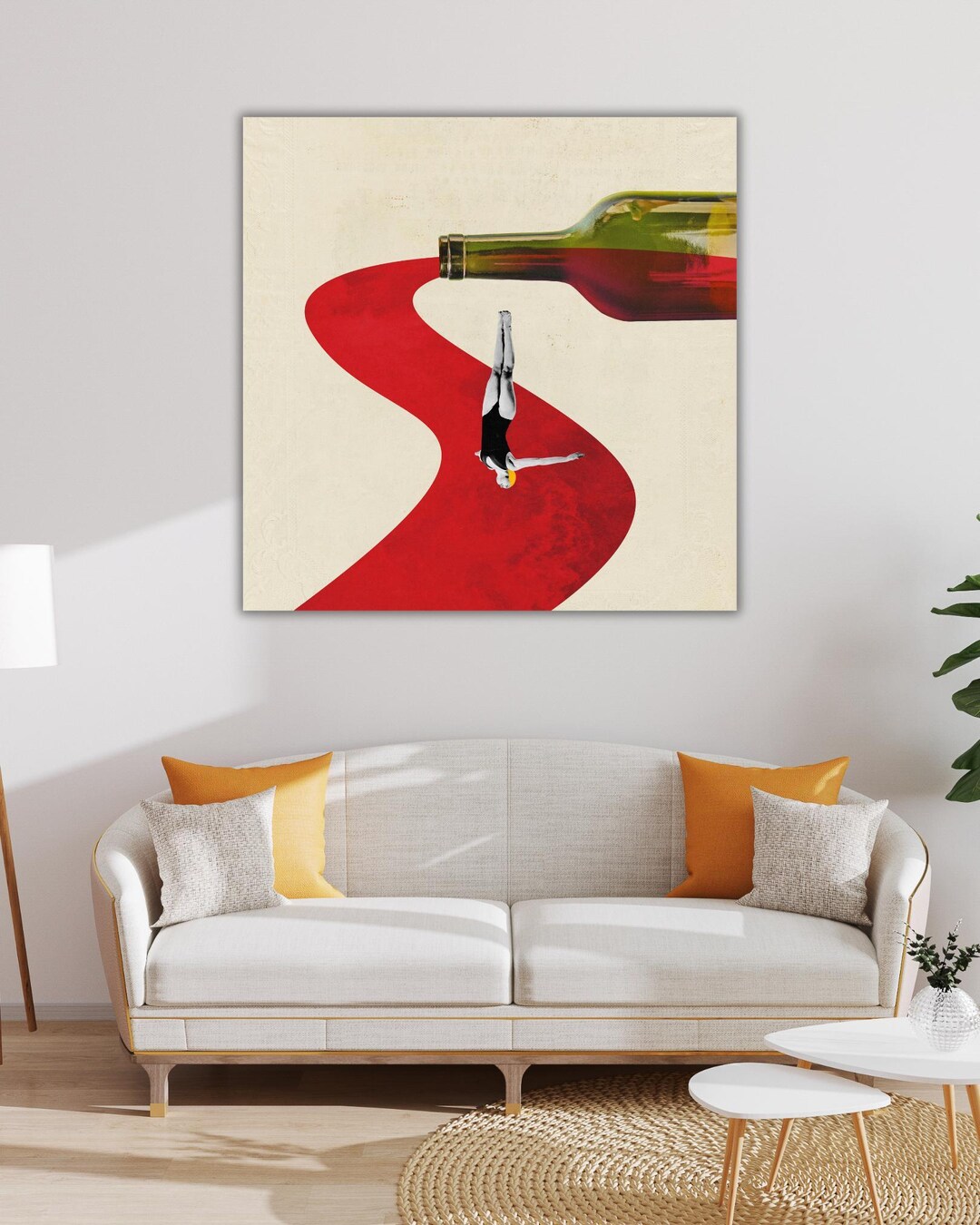 Wine Art Print, Surreal Woman Diving Into Red Wine Canvas, Whimsical ...