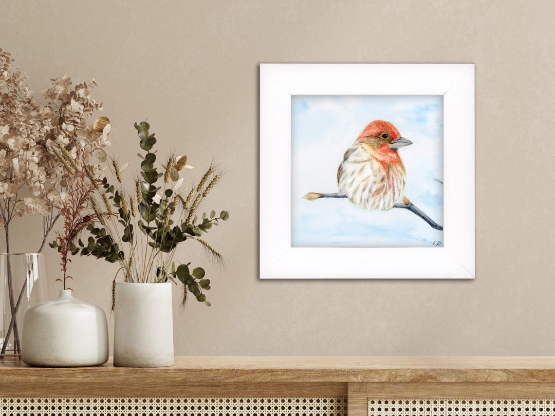 Framed House Finch Art Print: House Finch in Watercolor, Home & Office ...