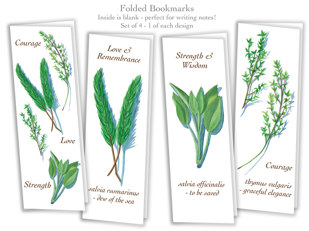 Folded Bookmarks Set of 4 Culinary Herb Series Sage, Rosemary, Thyme ...