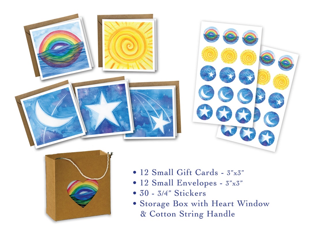 Watercolor Sky Gift Card Set: Rainbow, Sun, Moon & Stars - Etsy
