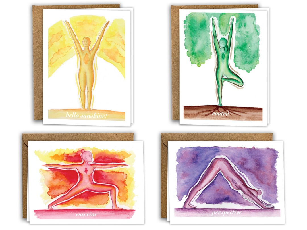 Yoga Watercolor Greeting Card Set of 8, Blank, Original Watercolors ...