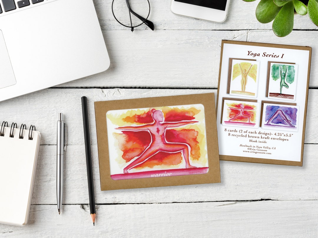 Watercolor Yoga Card Set: Encouragement Cards, Sun Salutation, Tree ...