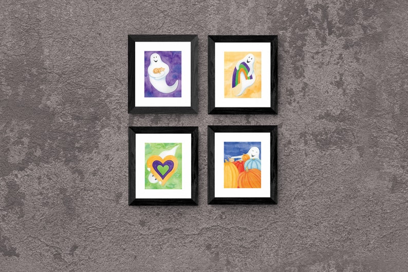 Halloween Fine Art Print Ghost With Cat Watercolor Art - Etsy