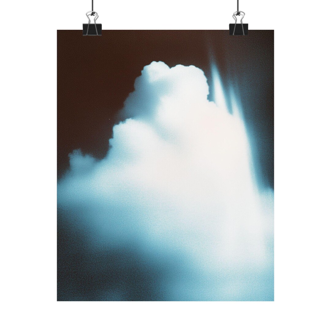 Stratus Bloom Matte Art Print - Vertical Cloud Poster, Cyan & Charcoal ...