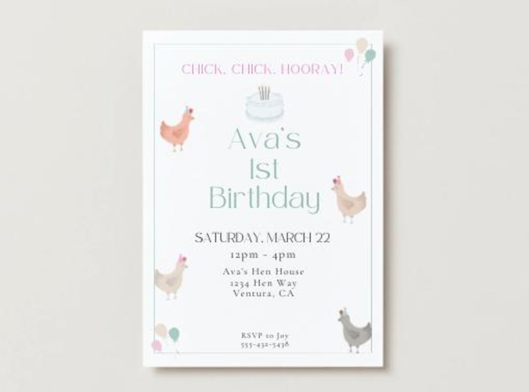 Editable Chicken Birthday Invitation | Chick Chick Hooray Invitation ...