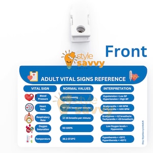 Adult Vital Signs Reference (normal) ID Insert Badge Buddy Horizontal ...