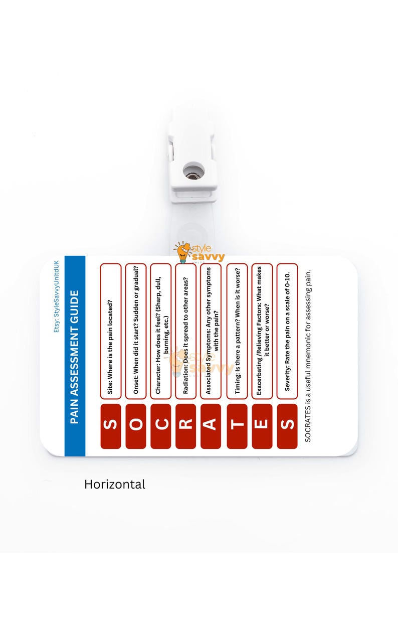 Pain Scale & SOCRATES Pain Assessment Badge Buddy Double-sided ID ...