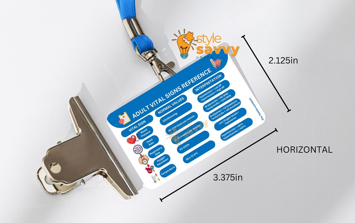 Adult Vital Signs Reference (normal) ID Insert Badge Buddy Horizontal ...