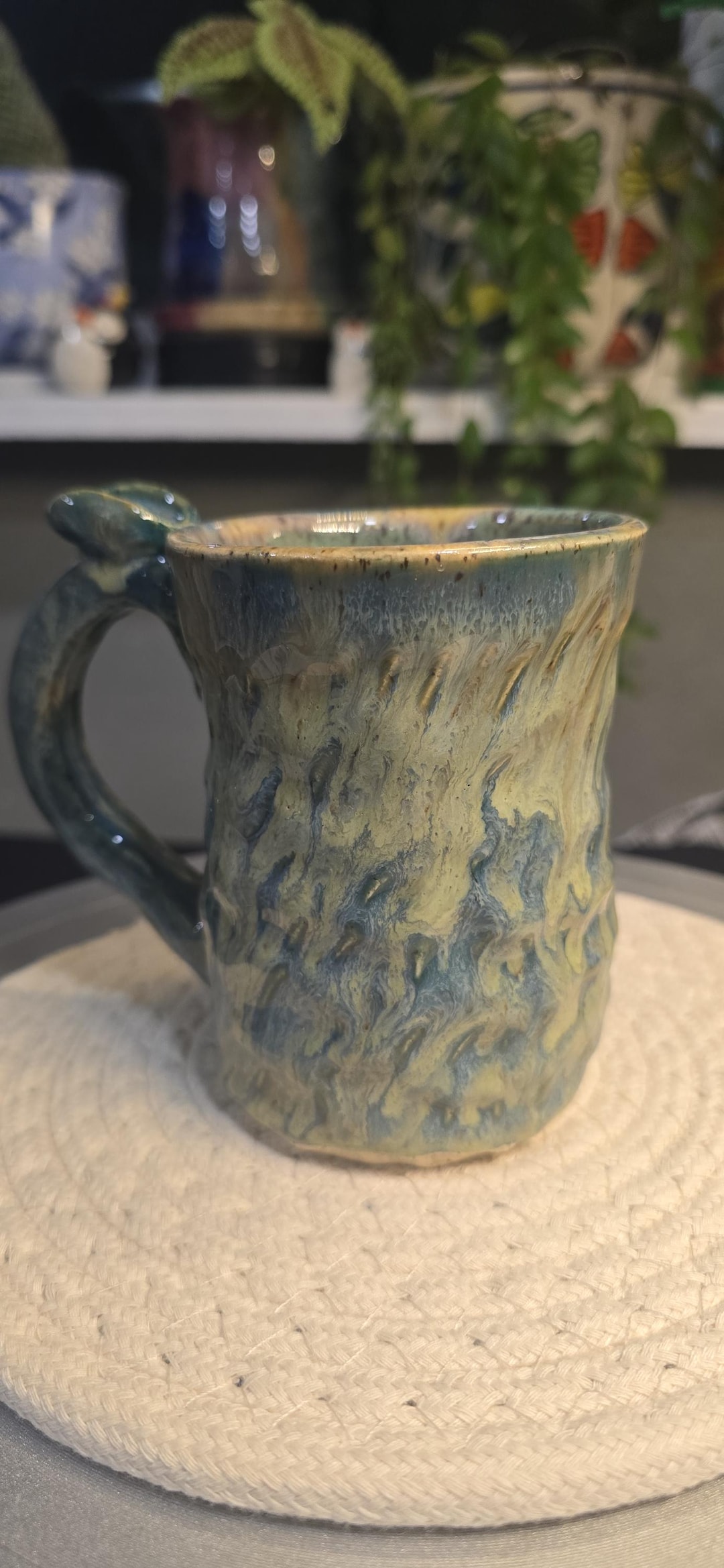 Blue and Gold Hand Carved Ceramic Handmade Mug With Thumb Rest - Etsy