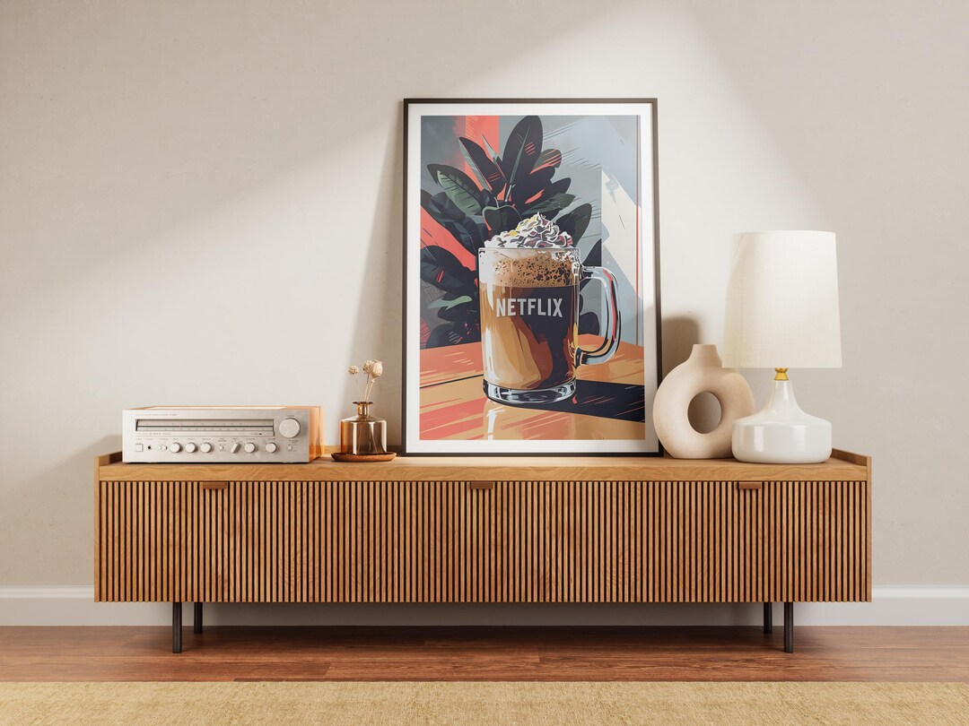 Netflix Coffee Cup Wall Art - Modern Digital Download | Cozy Aesthetic ...