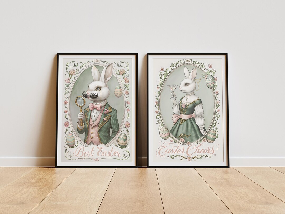 Easter Bunny Wall Art - Set of 2 | Elegant Victorian Rabbit Prints ...