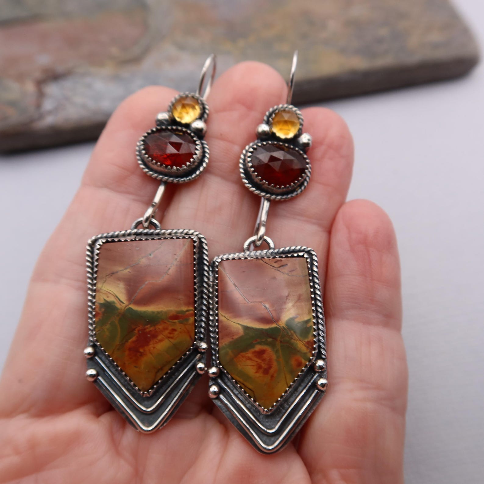 Cherry Creek Jasper, Red Garnet and Citrine Sterling Silver Artisan ...