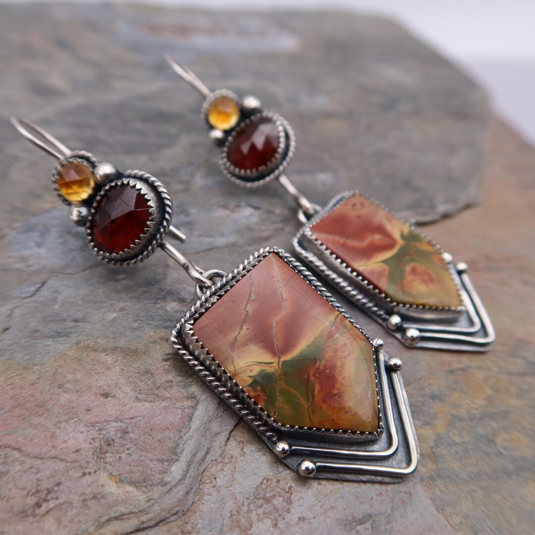 Cherry Creek Jasper, Red Garnet and Citrine Sterling Silver Artisan ...