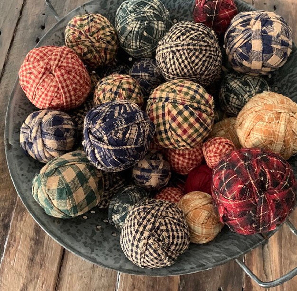 5 Ragballs Primitive Farmhouse Rag Balls Large Rustic | Etsy