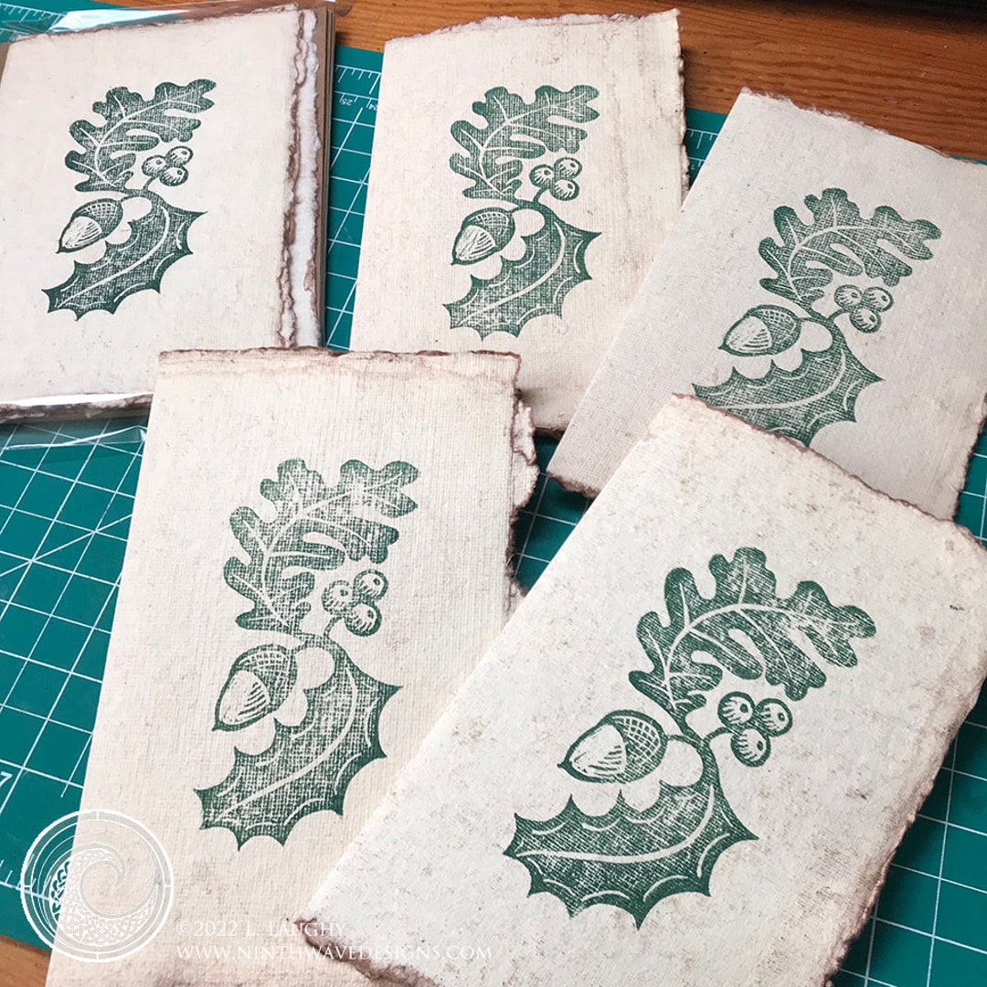 Oak & Holly Hand Printed Cards: Set of Four Cards - Etsy