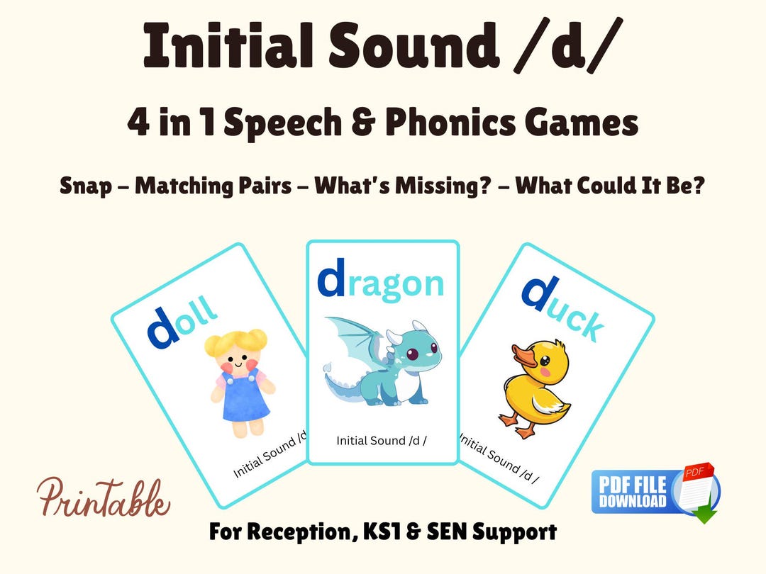 Initial Sound D Games | Speech Sound Practice | Phonics Activities for ...