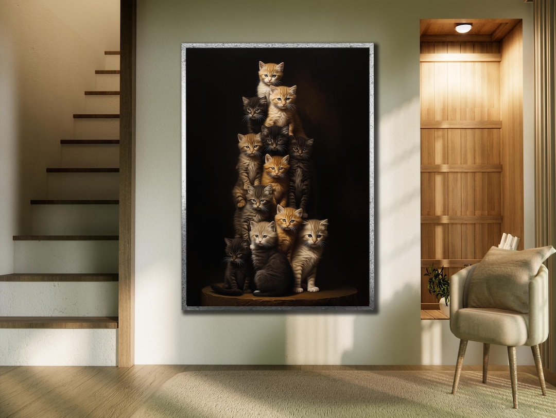 Cute Cats Wall Art, Funny Cat Framed Art Print, Animal Frame Poster ...