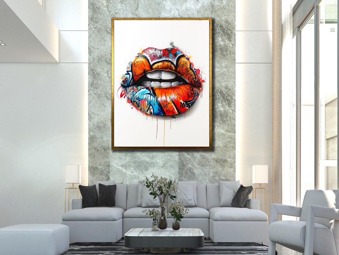 Graffiti Lips Canvas:colorful Street Mouth Poster, Modern Drip Pop Art ...