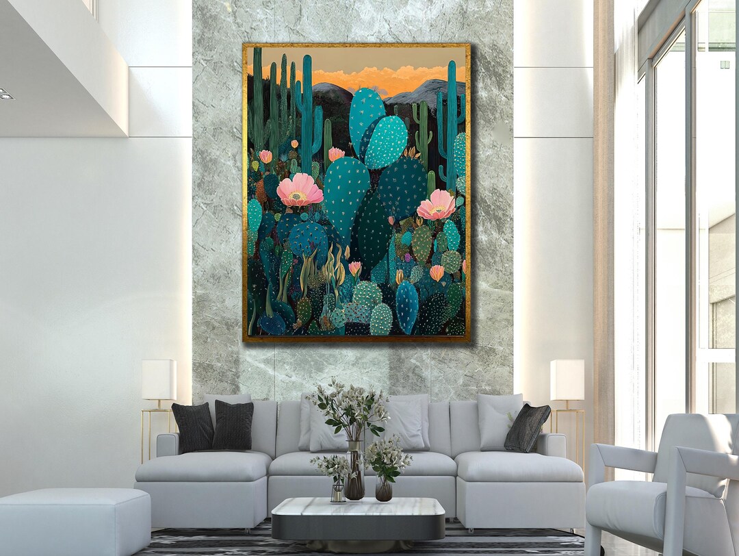 Desert Cactus Landscape Painting:contemporary Cactus Canvas - Etsy