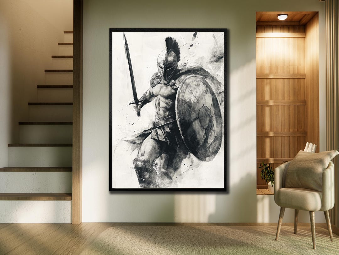 Gladiator Canvas, Black&white Wall Art, Warrior Framed Art Print ...