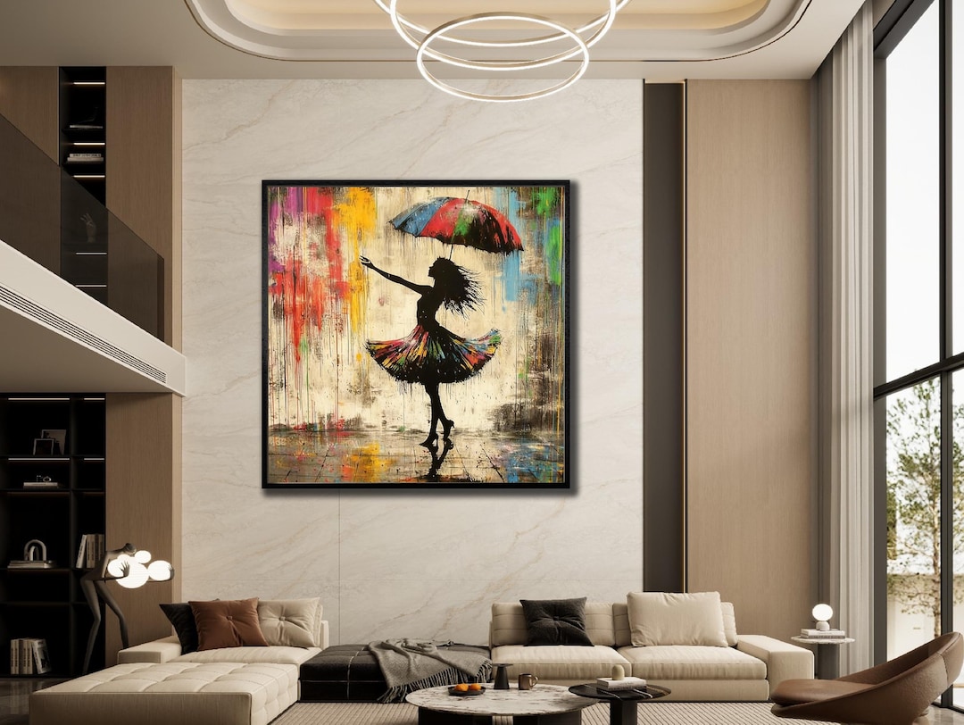 Banksy Woman Dancing in Rain Canvas Art:banksy Style Street Painting ...