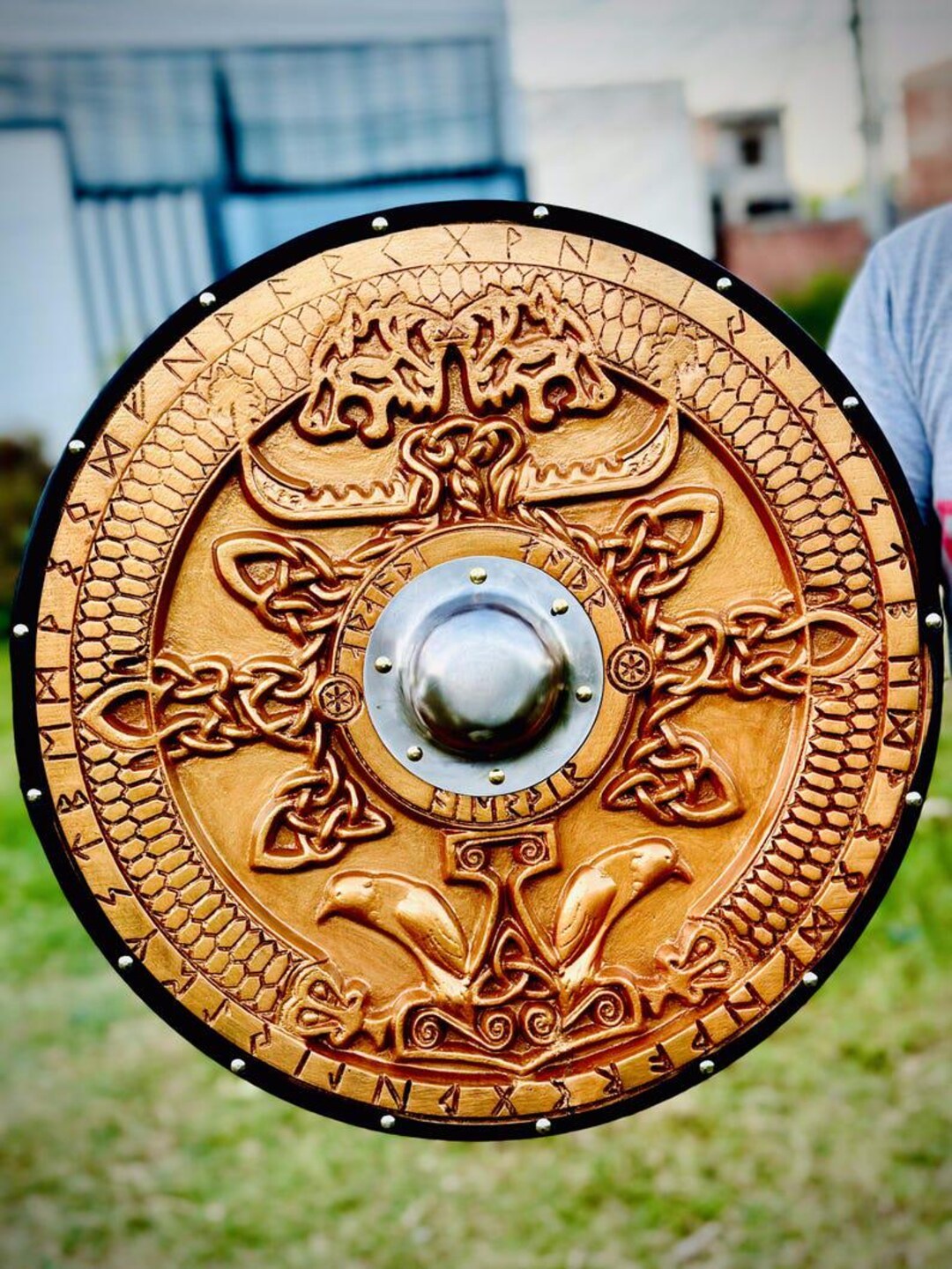 Handmade Viking Shield, Norse Round Shield, Wooden Shield With Runes ...