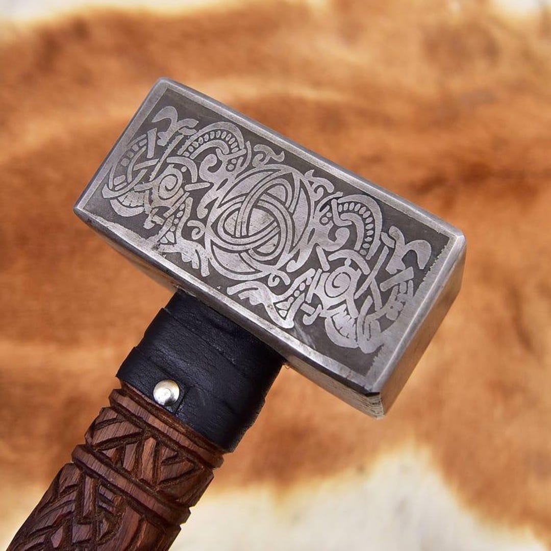 Handmade Viking War Hammer – Norse Mjölnir Replica – Engraved Steel ...