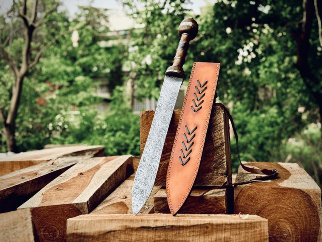 Handcrafted Damascus Roman Gladius Sword With Leather Sheath, Gladiator ...