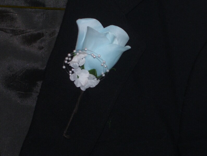 Baby Blue Boutonniere With Faux Pearls - Etsy