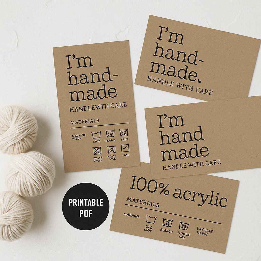 PRINTABLE HANDMADE Care Tags • Minimalist Boho Label Set • Kraft Paper ...