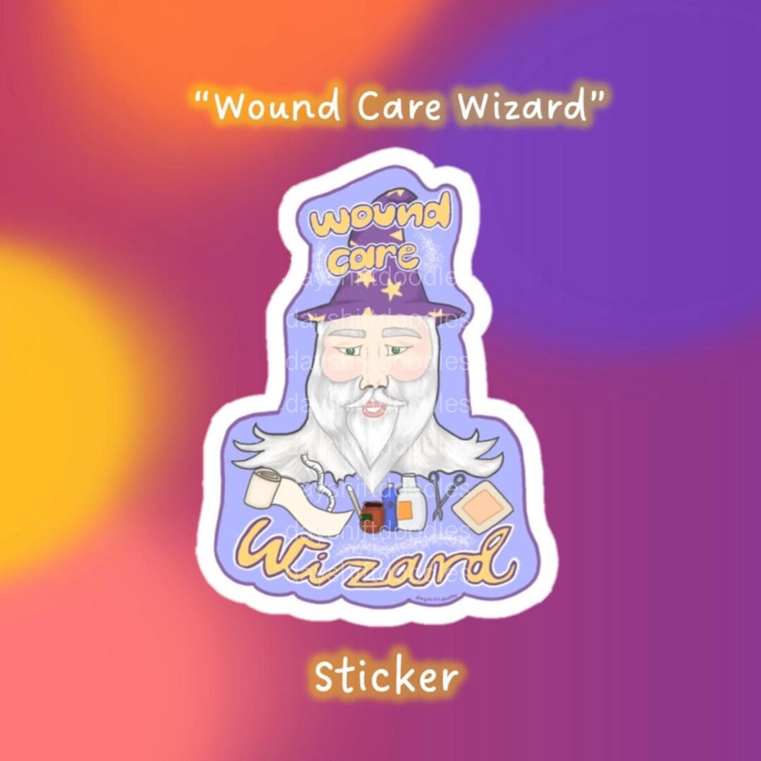 Wound Care Wizard Kiss-cut Sticker, RN Digital Drawing, Medical Sticker ...