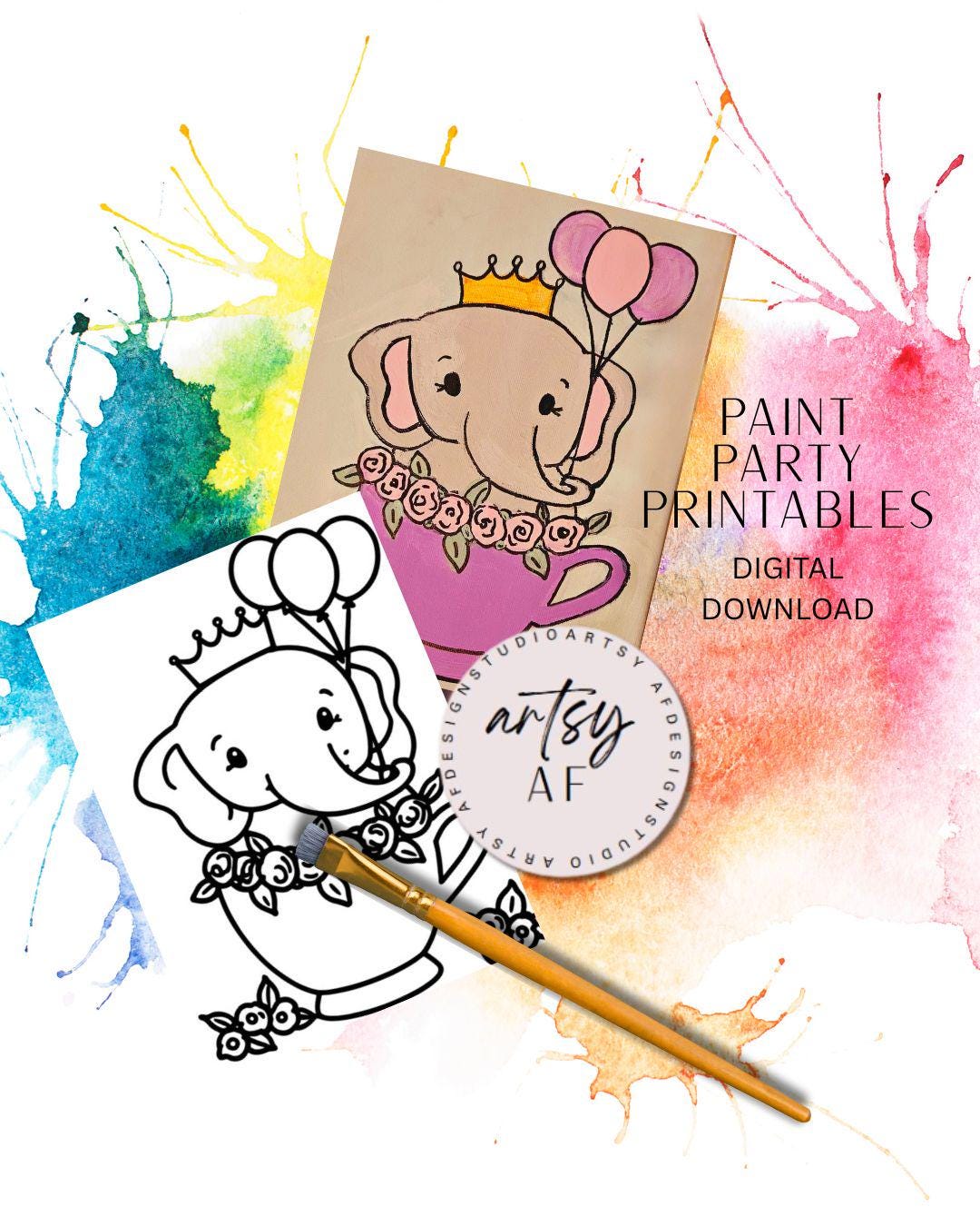 Elephant Tea Party Paint Party Printable -digital Download - Etsy