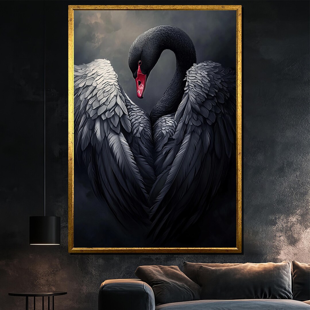 Hyper-realistic Dramatic Black Swan Canvas Painting for Wildlife Art ...