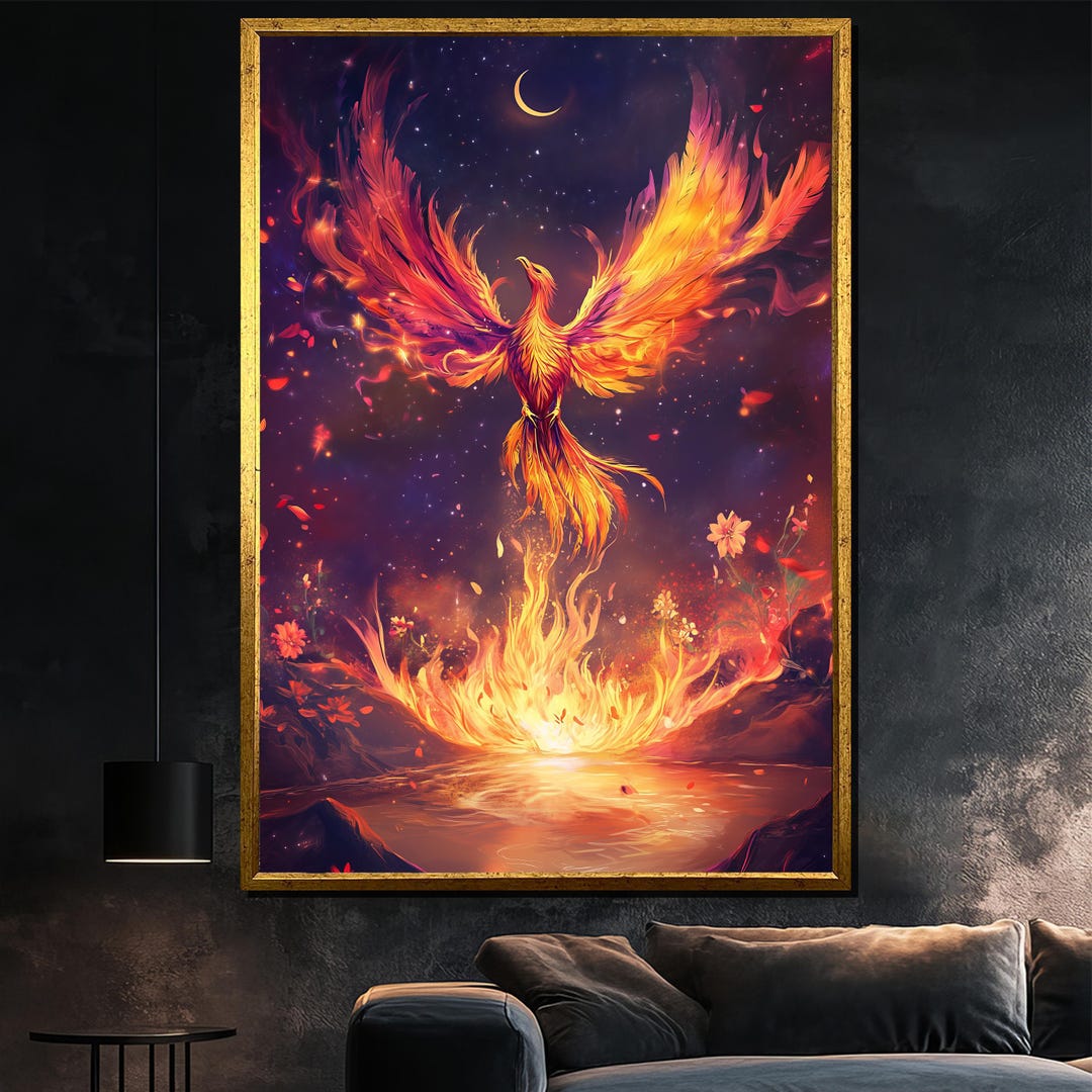 Phoenix Rising Firebird Canvas Painting – Vibrant Transformative ...